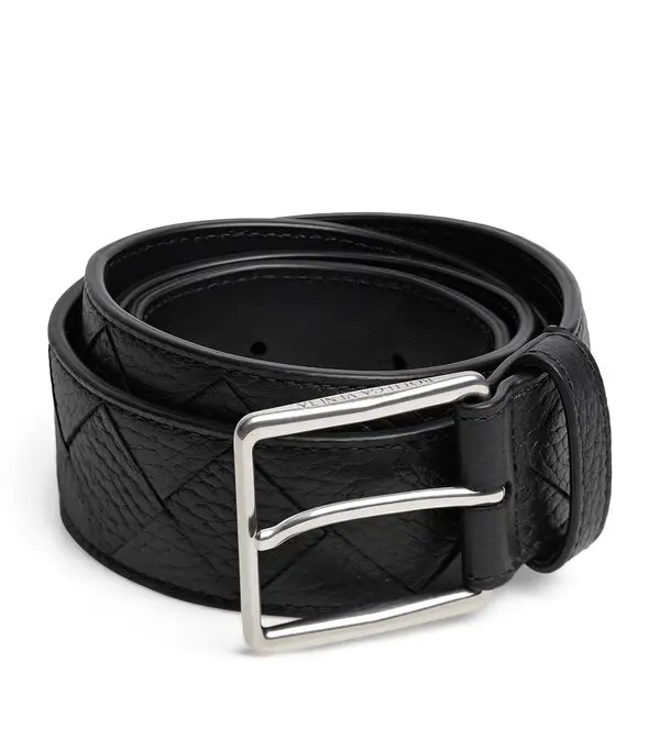 Bottega Veneta Leather Intrecciato Belt - Grey