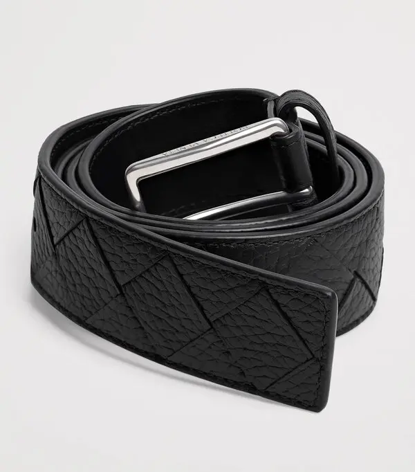 Bottega Veneta Leather Intrecciato Belt - Grey