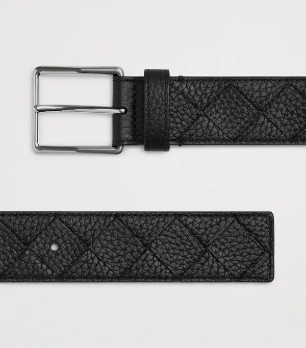 Bottega Veneta Leather Intrecciato Belt - Grey