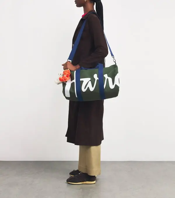 Harrods Cotton Logo Barrel Bag - Green