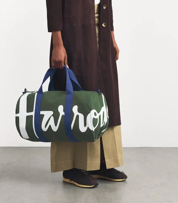 Harrods Cotton Logo Barrel Bag - Green