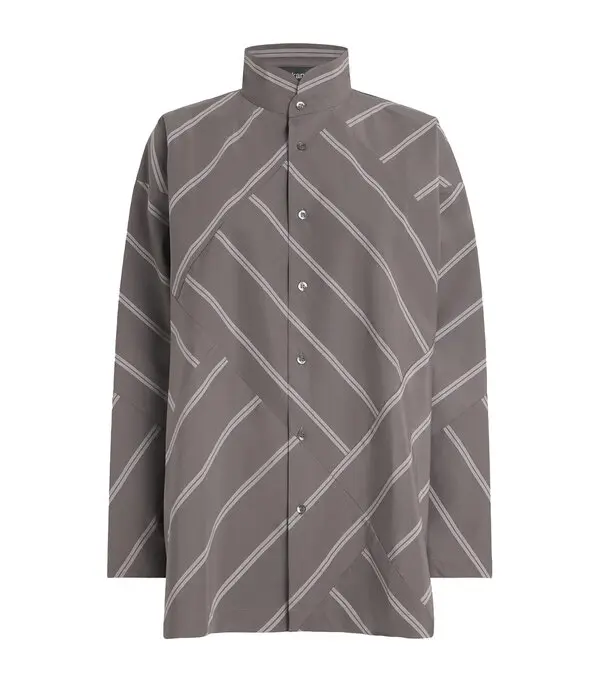 Eskandar Slim Double Stand-collar Shirt - Grey