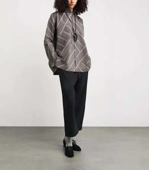 Eskandar Slim Double Stand-collar Shirt - Grey