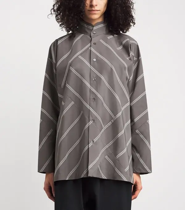 Eskandar Slim Double Stand-collar Shirt - Grey