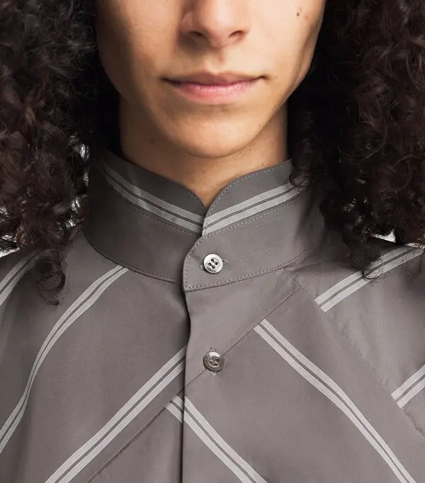 Eskandar Slim Double Stand-collar Shirt - Grey