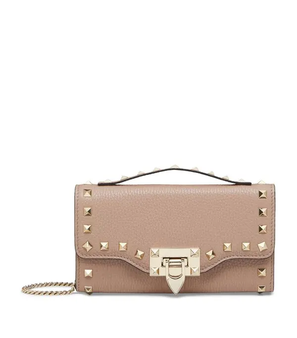 Valentino Garavani Leather Rockstud Chain Wallet - Nude