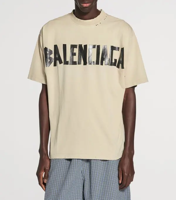 Balenciaga Oversized Tape Logo T-shirt - Beige