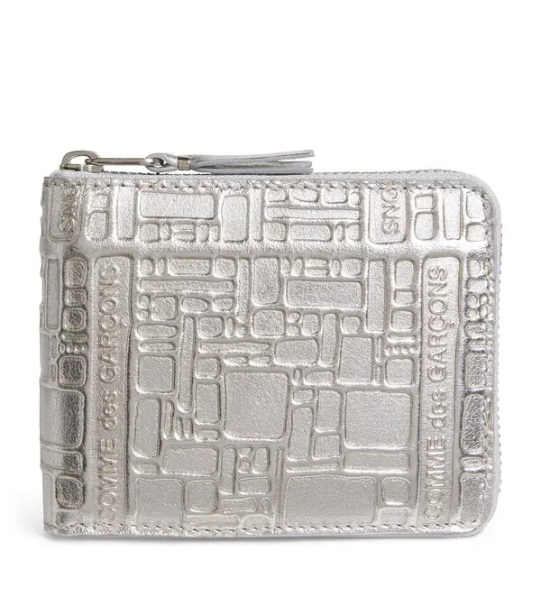 Comme Des Garçons Leather Embossed Logo Zipped Wallet - Silver