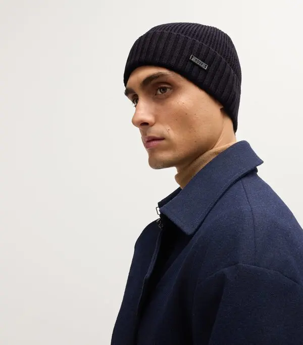BOSS Virgin Wool Logo-badge Beanie - Blue