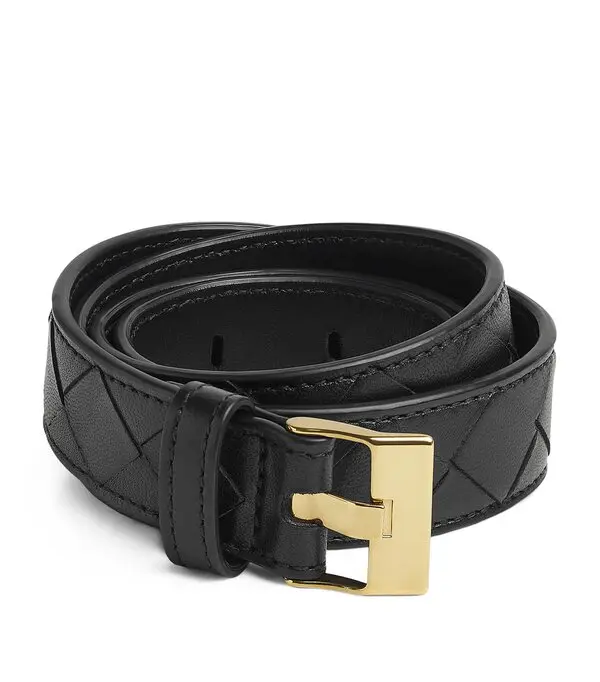 Bottega Veneta Leather Intreccio Watch Belt - Black