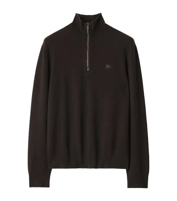 Burberry Cashmere-blend Quarter-zip Slim Sweater - Brown