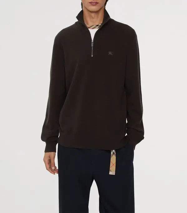 Burberry Cashmere-blend Quarter-zip Slim Sweater - Brown