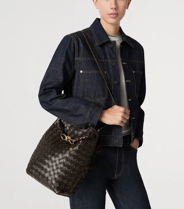 Bottega Veneta Small Leather Andiamo Bucket Bag - Grey