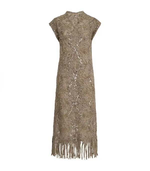 Brunello Cucinelli Mohair-blend Embellished Midi Dress