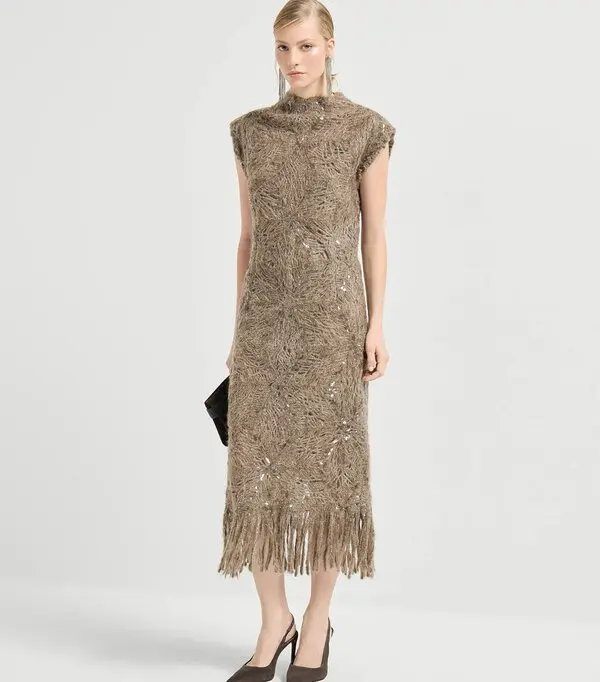 Brunello Cucinelli Mohair-blend Embellished Midi Dress