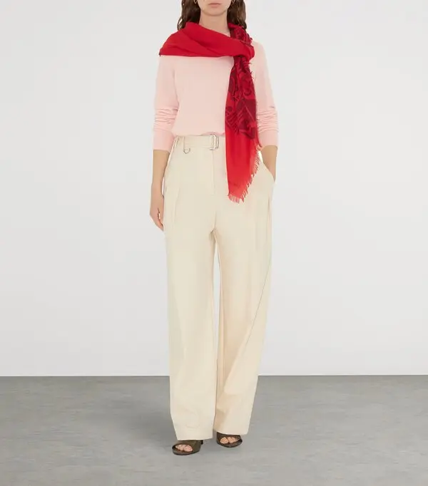 Burberry Wool Wide Ekd Scarf - Burgundy