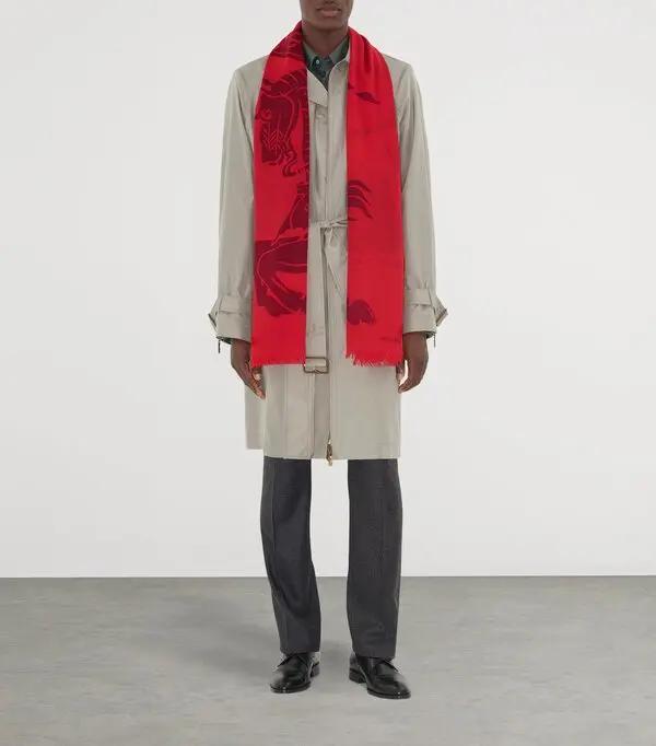 Burberry Wool Wide Ekd Scarf - Burgundy
