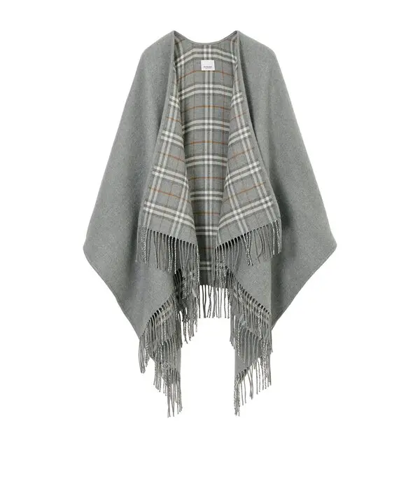 Burberry Wool Reversible Check Cape - Grey