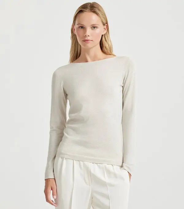 Brunello Cucinelli Cashmere-silk Blend Long Sleeve Sweater - White