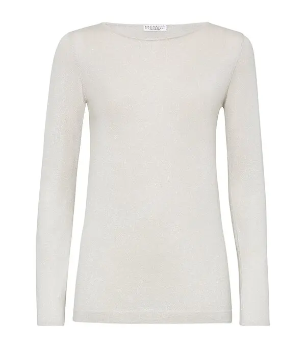 Brunello Cucinelli Cashmere-silk Blend Long Sleeve Sweater - White