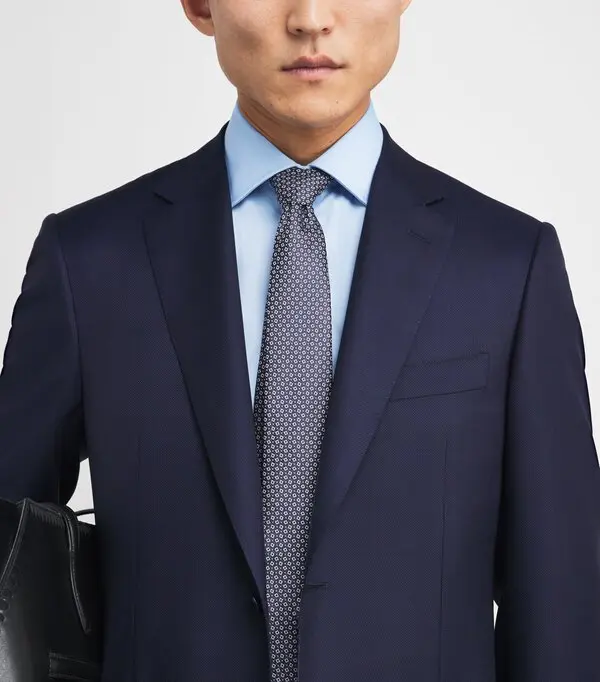 Canali Silk Jacquard Neck Tie - Navy