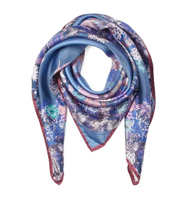 ASPINAL OF LONDON Silk Floral Scarf - Navy