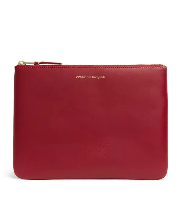Comme Des Garçons Large Leather Zipped Pouch - Red
