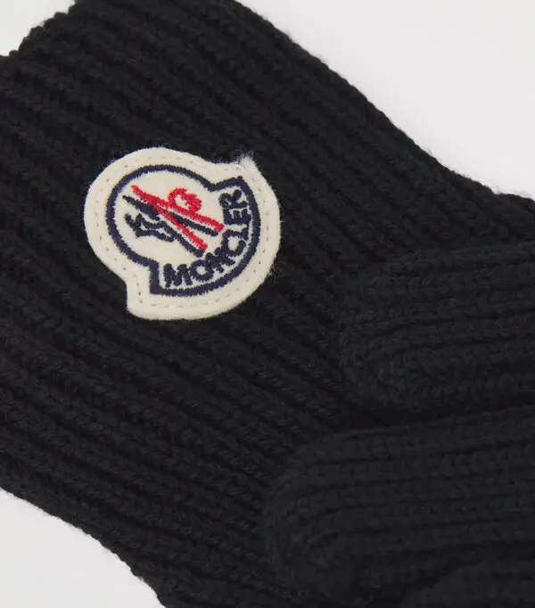 Moncler Wool Gloves With Logo - Black