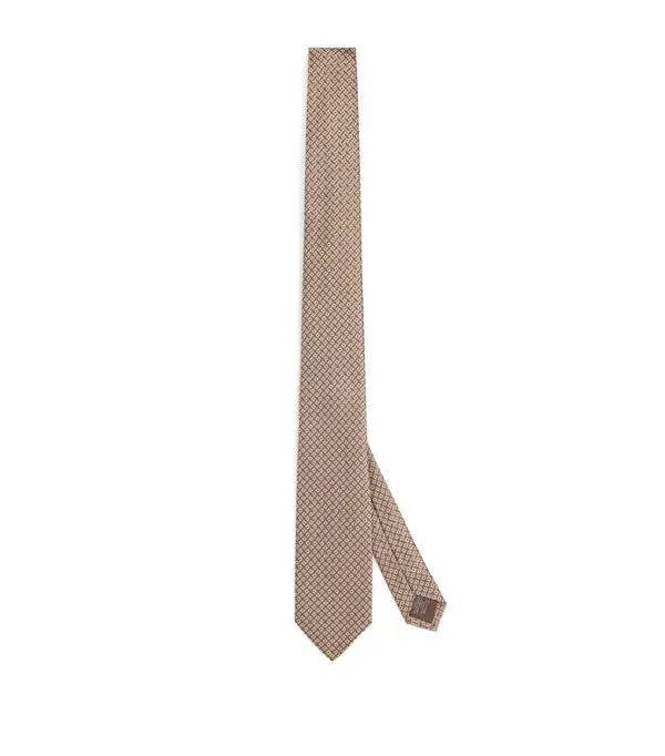 Canali Silk Jacquard Neck Tie - Beige