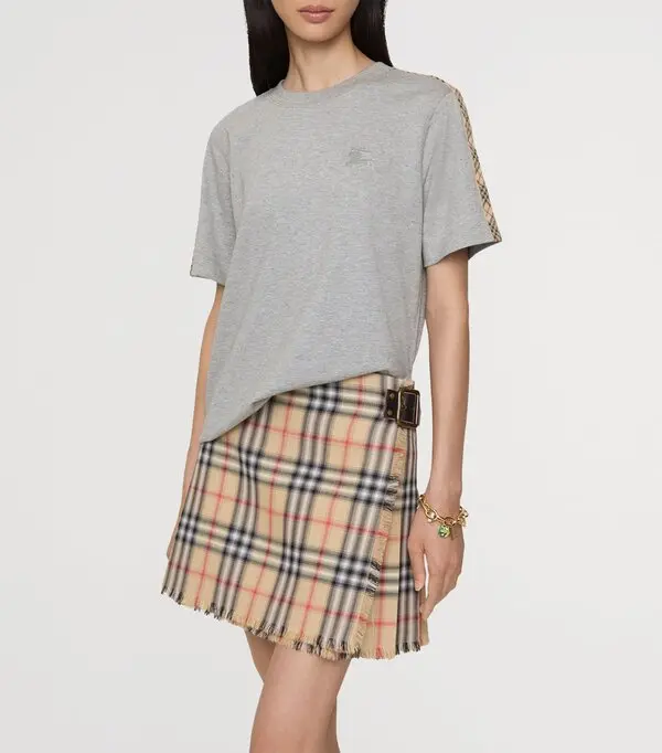 Burberry Check-trim Equestrian Knight T-shirt - Grey