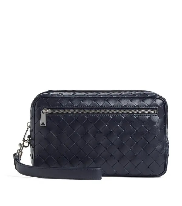 Bottega Veneta Leather Intrecciato Pouch - Blue