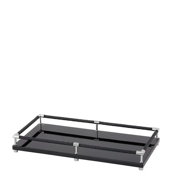 RIVIERE Leather-trim Lacquered Tray - Black