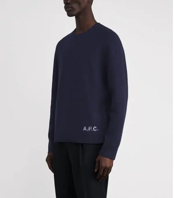 A.p.c. Merino Wool Edward Logo Sweater - Navy