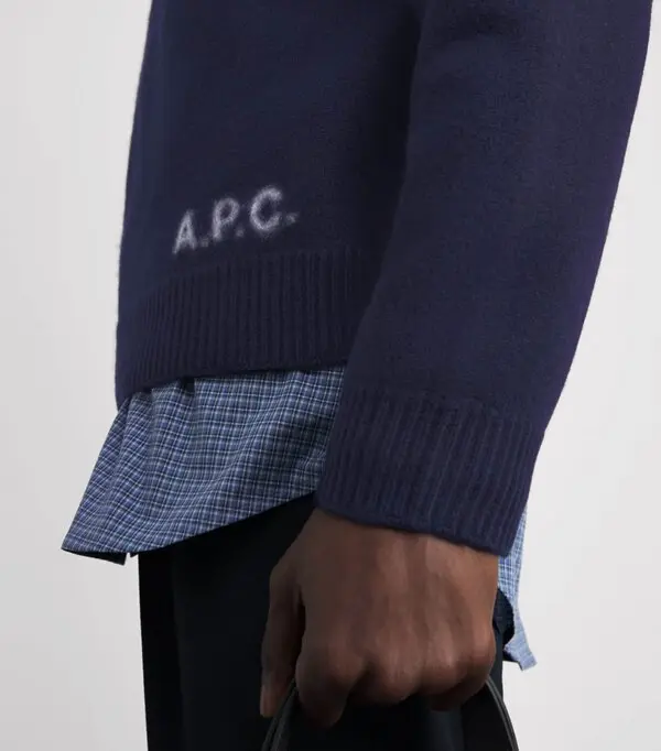 A.p.c. Merino Wool Edward Logo Sweater - Navy