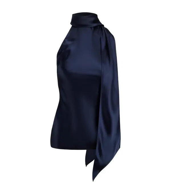Ralph Lauren Stretch-silk Charmeuse Sleeveless Blouse - Navy