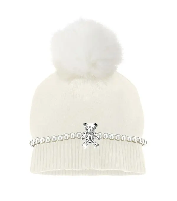 Monnalisa Wool-cotton Embellished Beanie - White
