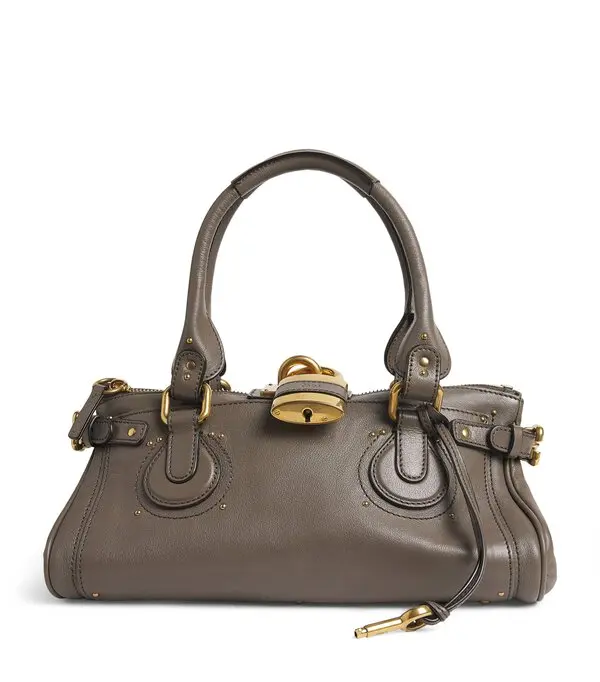 Chloé Leather Paddington Top Handle Bag - Grey