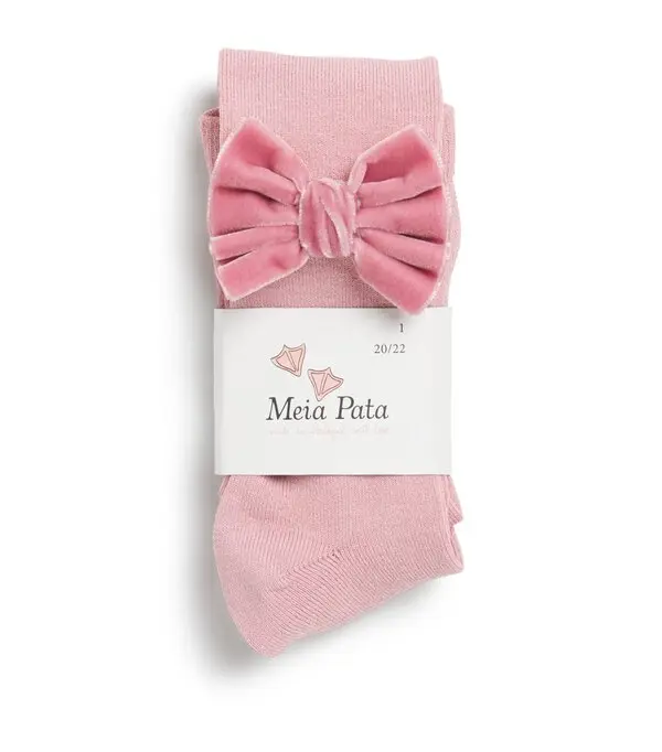 MEIA PATA Velvet Bow Knee-high Socks - Pink