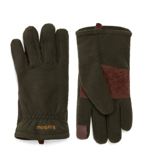 Barbour Fleece Leather-trim Gloves - Green