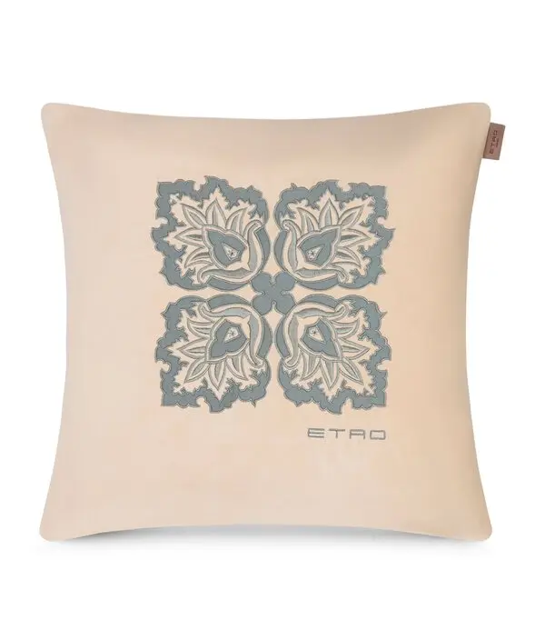 Etro Velvet Embroidered Loto Cushion - Beige