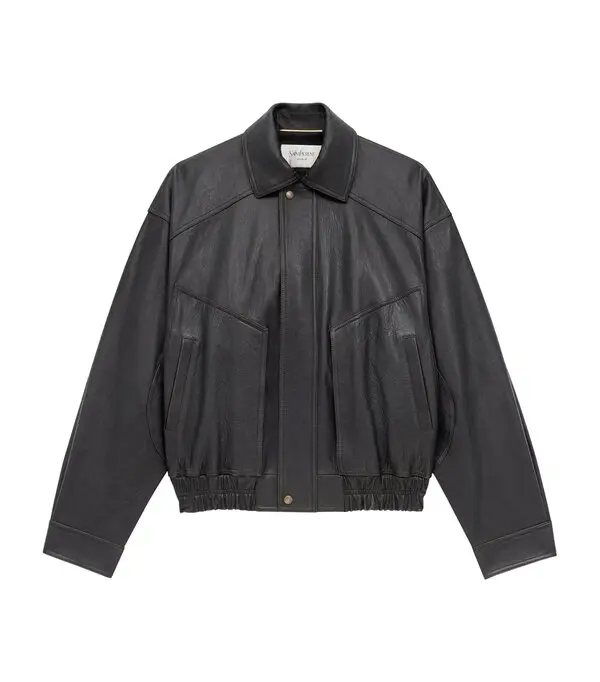 Saint Laurent Leather Bomber Jacket - Grey