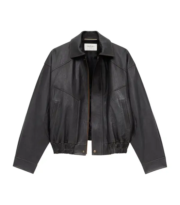Saint Laurent Leather Bomber Jacket - Grey