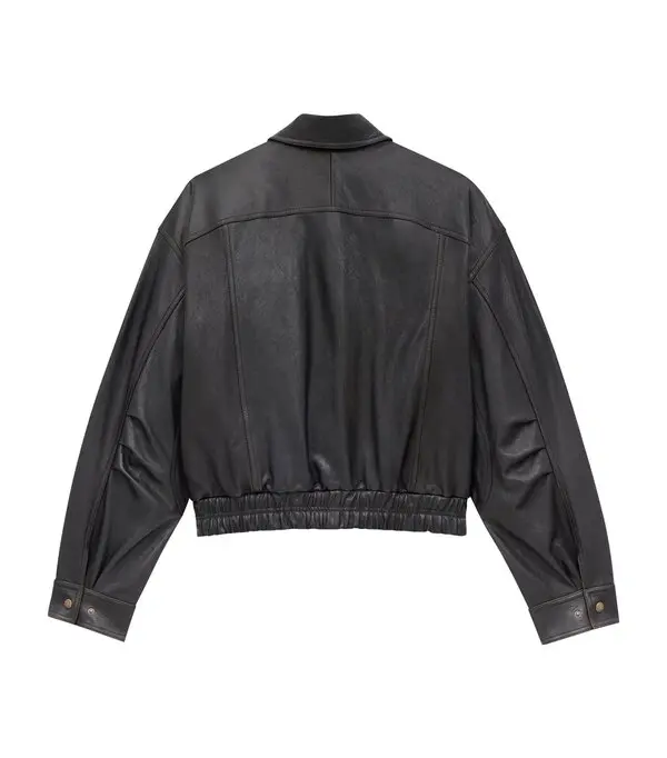 Saint Laurent Leather Bomber Jacket - Grey
