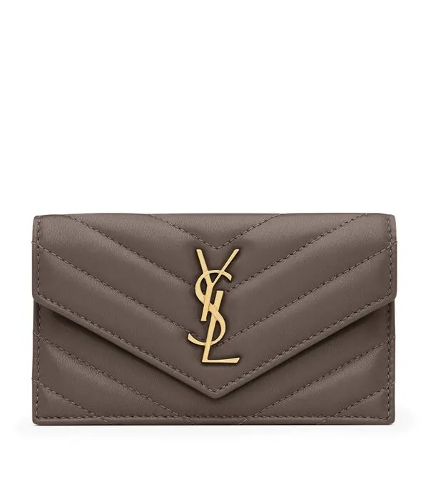 Saint Laurent Leather Cassandre Fragments Flap Card Holder - Grey
