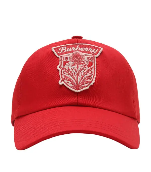 Burberry Cotton Gabardine Thistle Shield Cap - Red