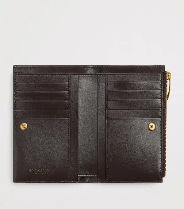 Bottega Veneta Leather Intrecciato Bifold Card Holder - Brown
