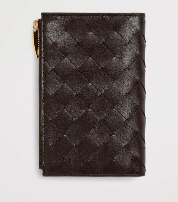 Bottega Veneta Leather Intrecciato Bifold Card Holder - Brown