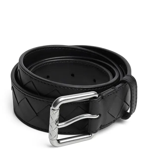 Bottega Veneta Intrecciato Stamp Leather Belt - Grey