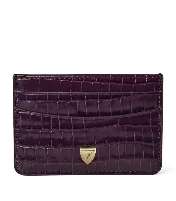ASPINAL OF LONDON Leather Croc-embossed Slim Card Holder - Purple