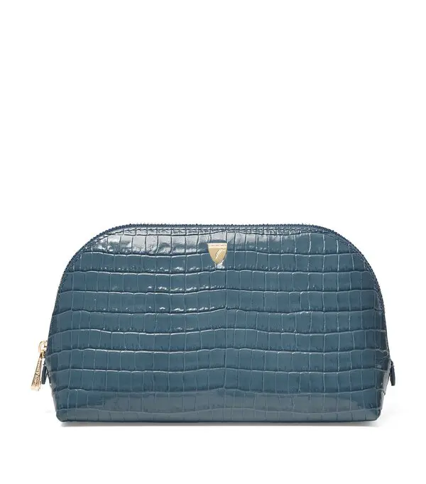 ASPINAL OF LONDON Small Croc-embossed Leather Cosmetic Case - Blue